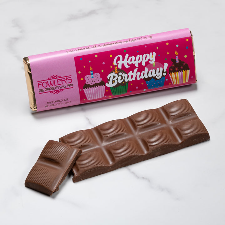 Milk Chocolate Happy Birthday Candy Bar (2.25 oz) – Fowler's Chocolates